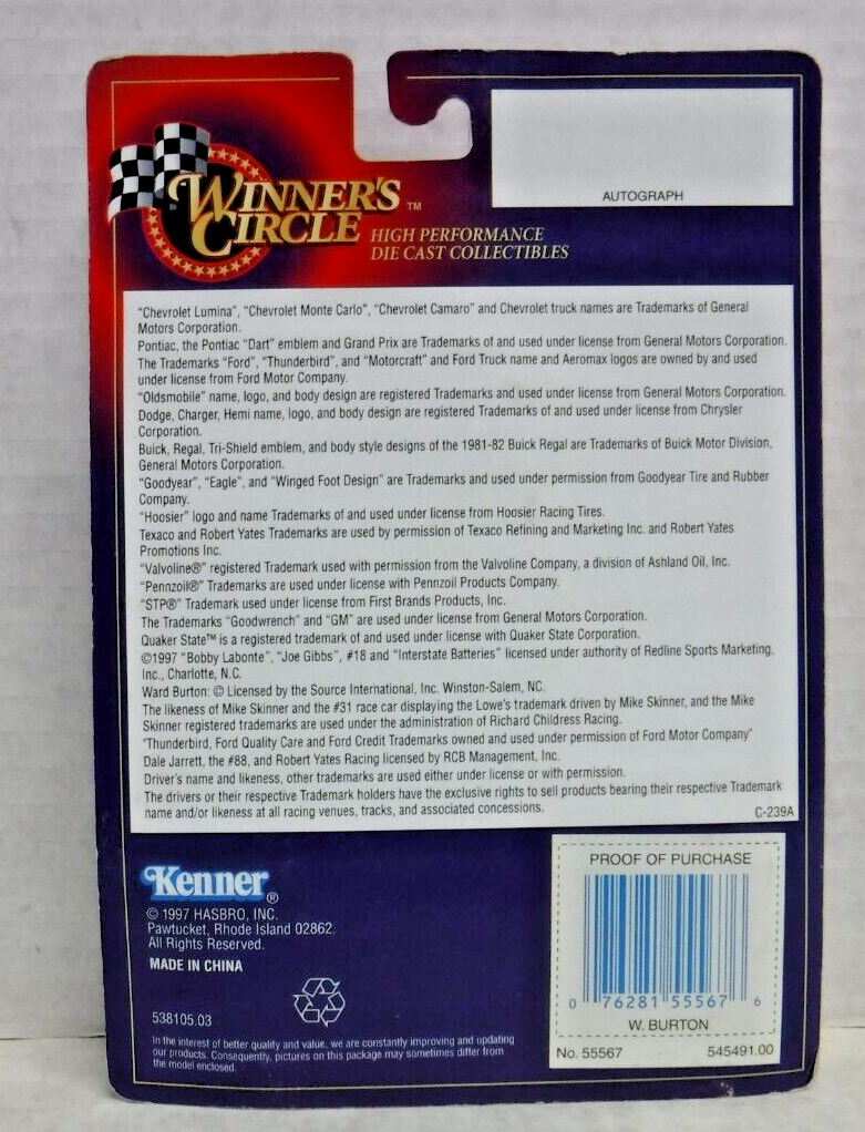 Ward Burton 22 MBNA Winner's Circle 1:64 Scale Diecast Car 111523AST3 ...