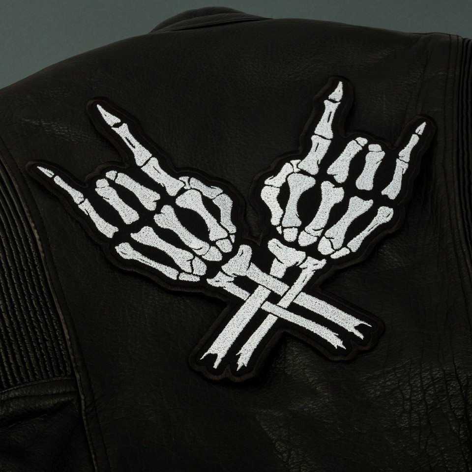 Large Skeleton Rock On Hands Patch, Music Band Embroidered Back Jacket ...