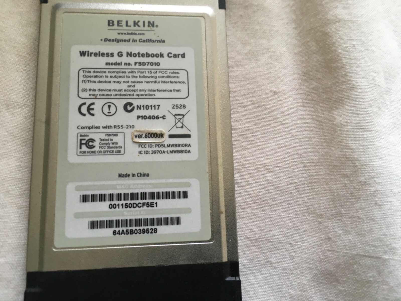 Belkin Wireless G Plus Notebook Network Card 125mbps 2.4ghz for sale ...