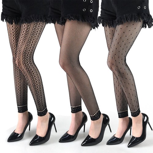 Womens Footless Tights Black Patterned Fishnet Floral Striped Stars ...