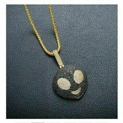 Face mask pendant 925 Sterling Silver 2.50Ct Round Black Simulated ...