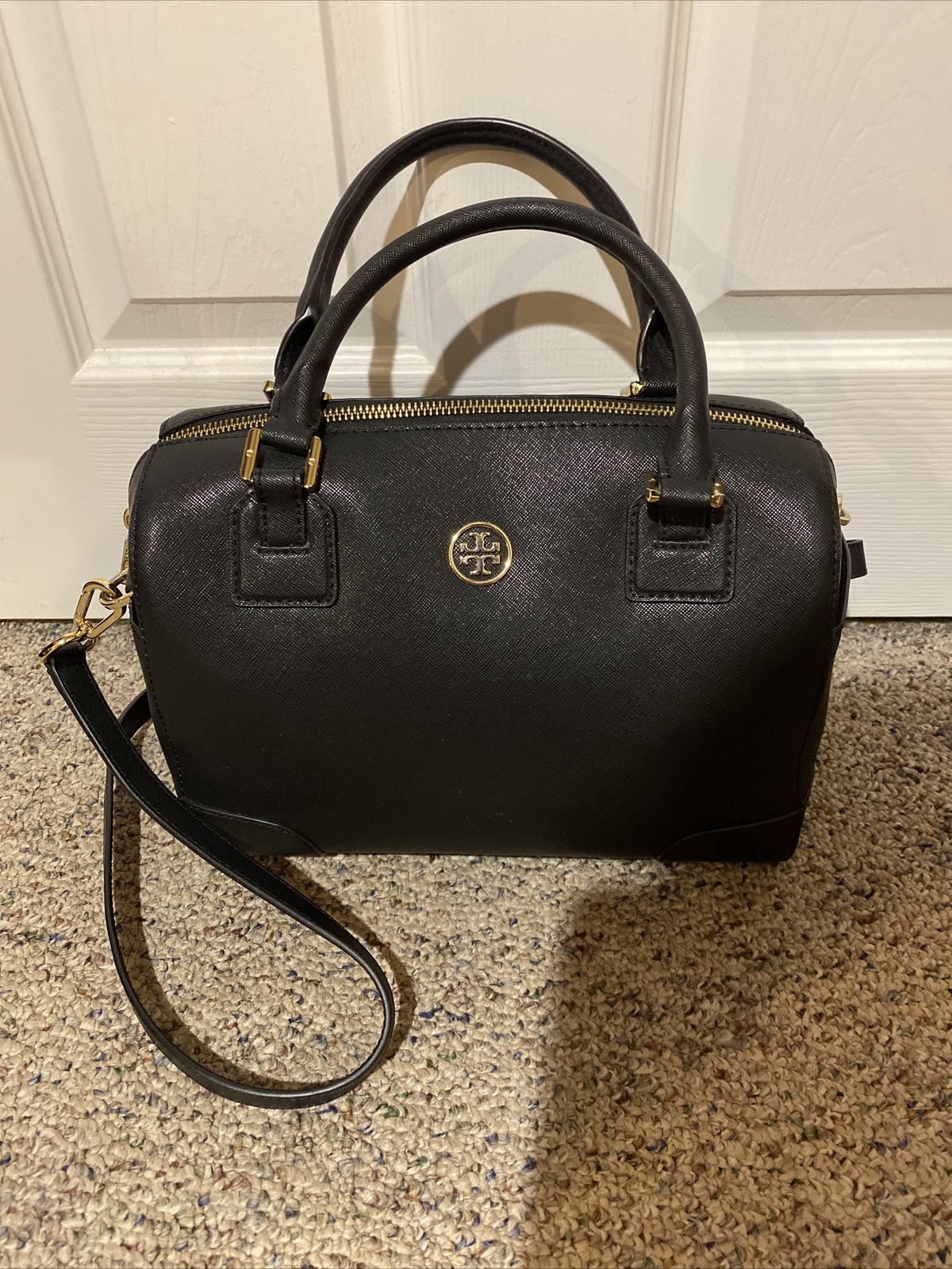 Tory Burch Black Saffiano Leather Boston Bag | eBay