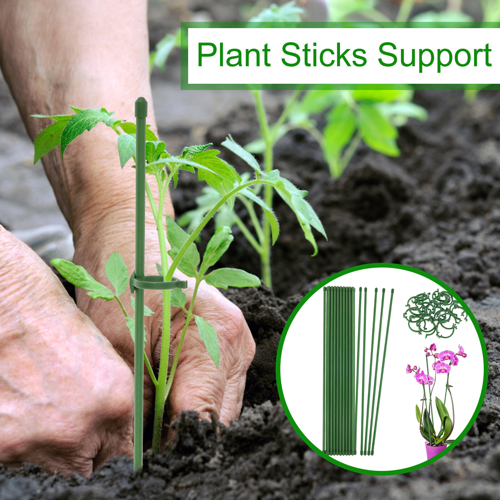 20 Pack Plant Stakes with 20pcs Plant Clips 18 Inch Reusable Plant ...