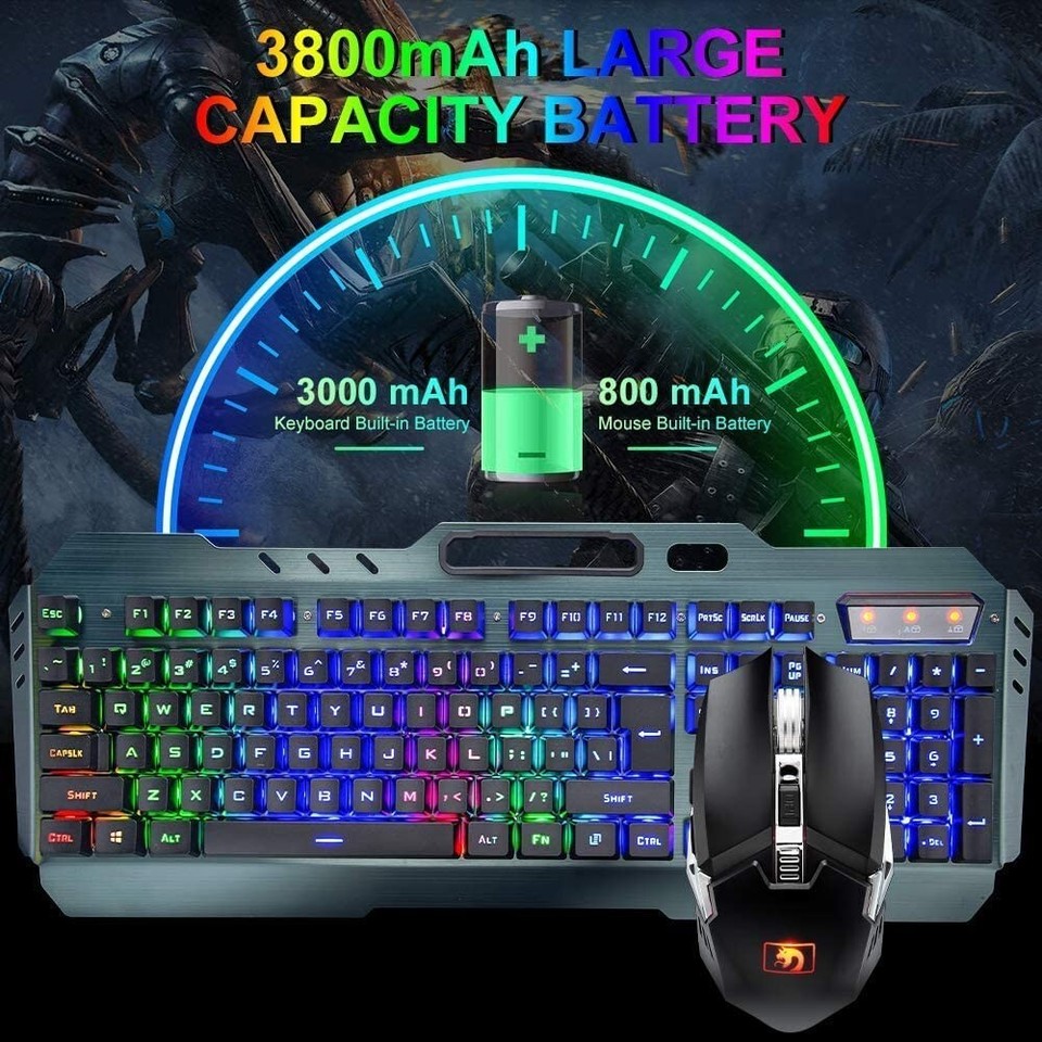 Wireless Rainbow RGB Gaming Keyboard and Mouse Combo w/Mat for PC ...