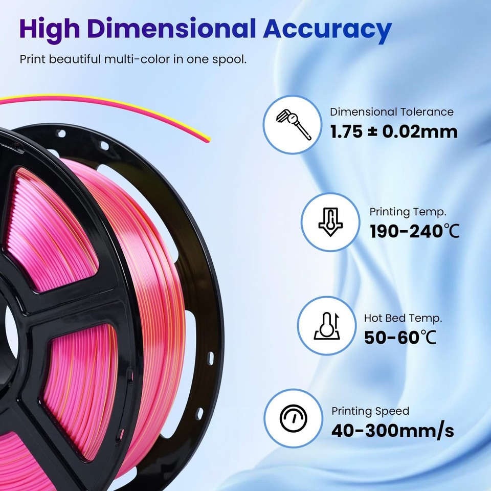 FLASHFORGE Silk PLA 3D Printer Filament, Silk Shiny Fast Color Change ...