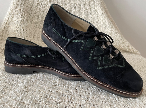 Hans Behr Black Suede w/ Green Hearts Lace-up Women's Trachten Shoes 40 ...