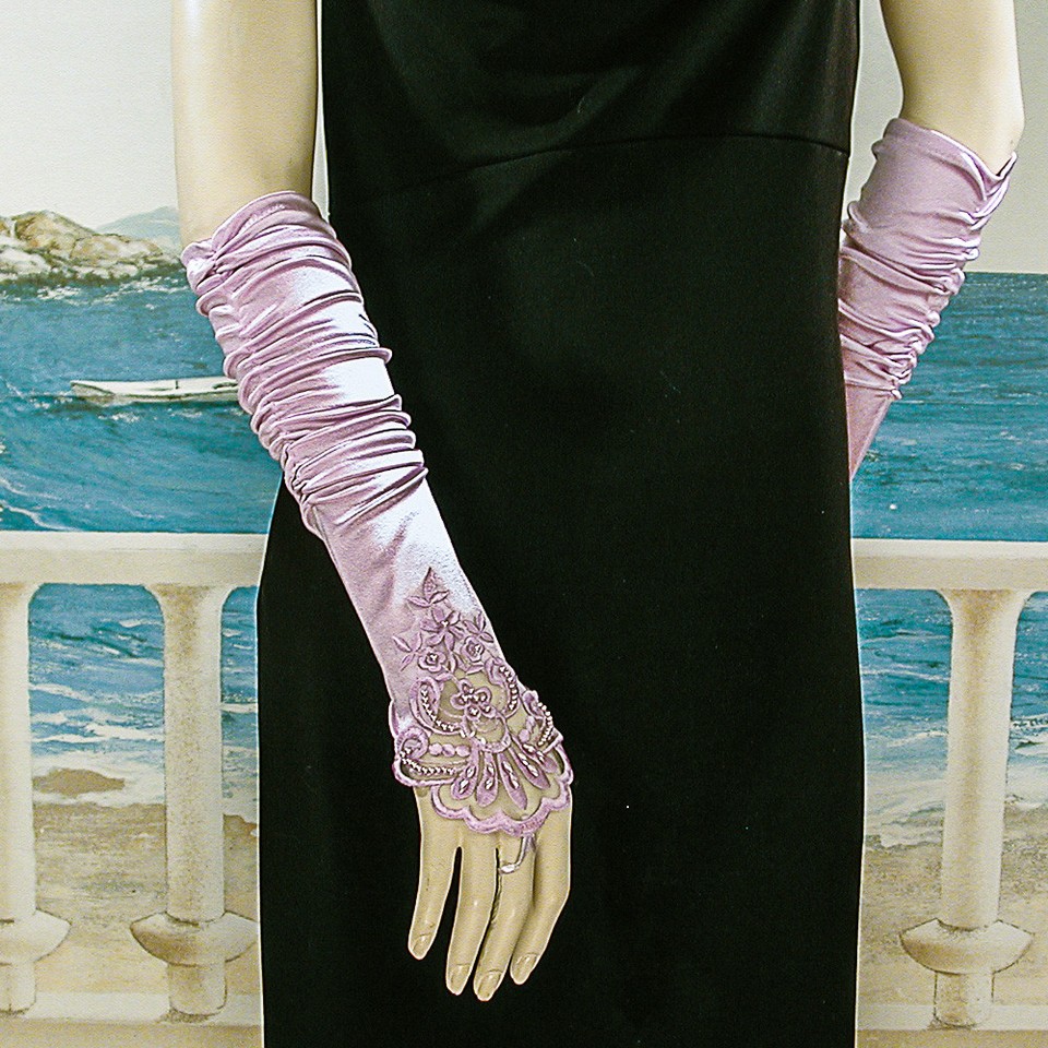 Shirred Satin Fingerless Gloves with Beaded Aplique (G189) | eBay