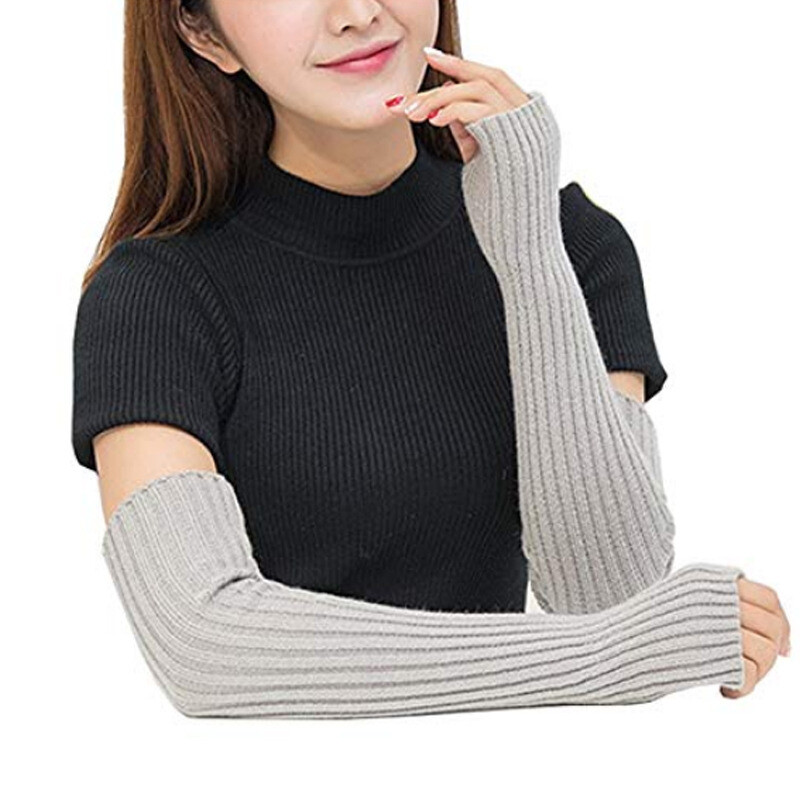 Women Wool Arm Warm Knitted Woolen Arm Sleeve Fine Long Fingerless ...
