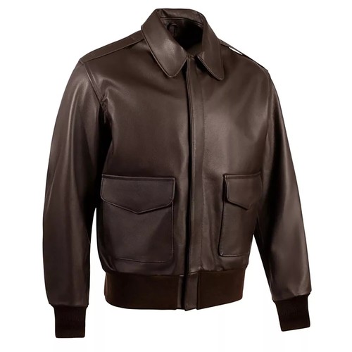 Brown Iconic A2 Pilot Air Force Flight Lambskin Leather Bomber Jacket ...