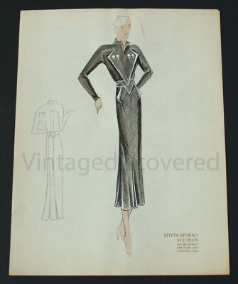 1930's Vintage Fashion Design Original Art Color Drawing #4 Edyth Sparag Studios | eBay