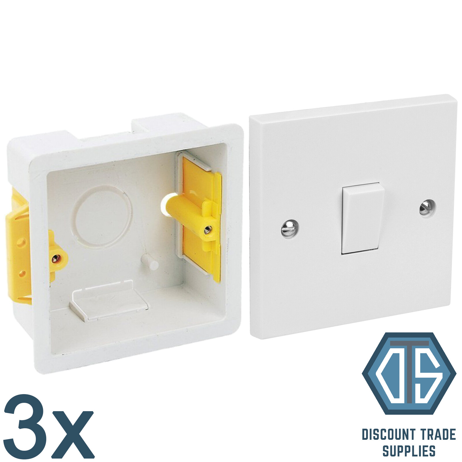 3x Single Light Switch 1 Gang 2 Way 10A and 35mm Dry Lining Fast Fix ...