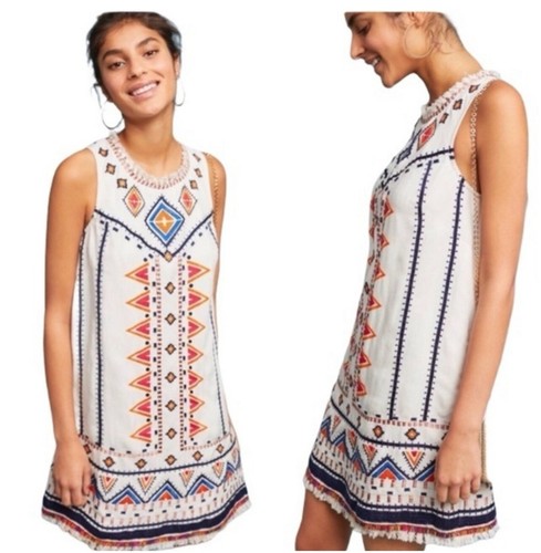 Anthropologie Akemi + Kin Reagan Embroidered Shift Dress Size 8 Ivory ...