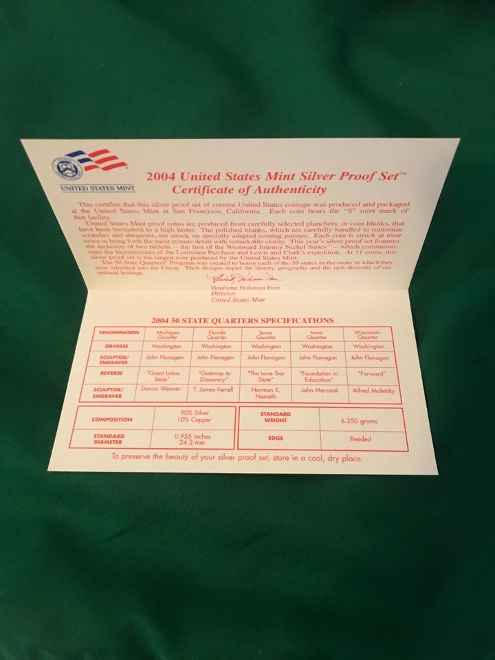2004-S United States Mint 90% Silver Proof 11 Coin Set With COA & OGP ...