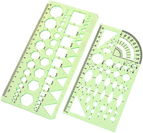 2PCS Plastic Green Measuring Templates Geometric Rulers for Office and ...