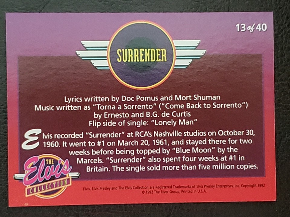 ELVIS PRESLEY RIVER GROUP FOIL CARD # 13 " SURRENDER " | eBay