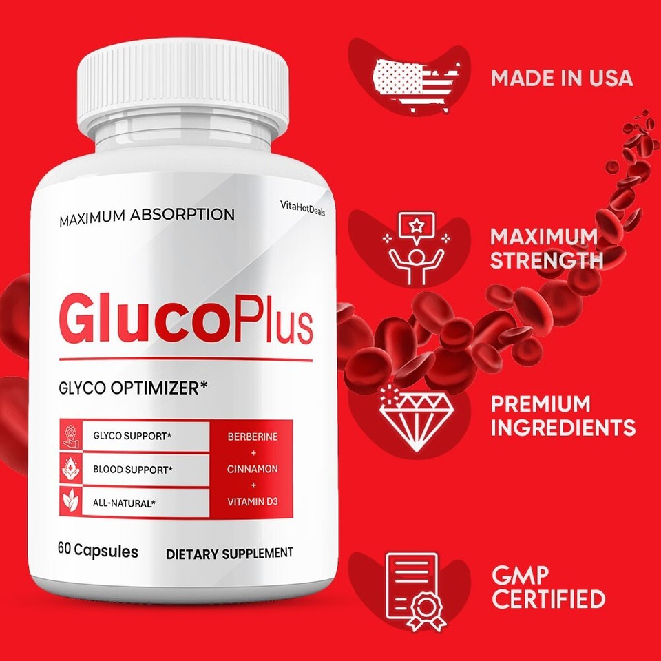 GlucoPlus Blood Optimizer Capsules, Max Strengtht, Gluco Plus Pills (1 ...