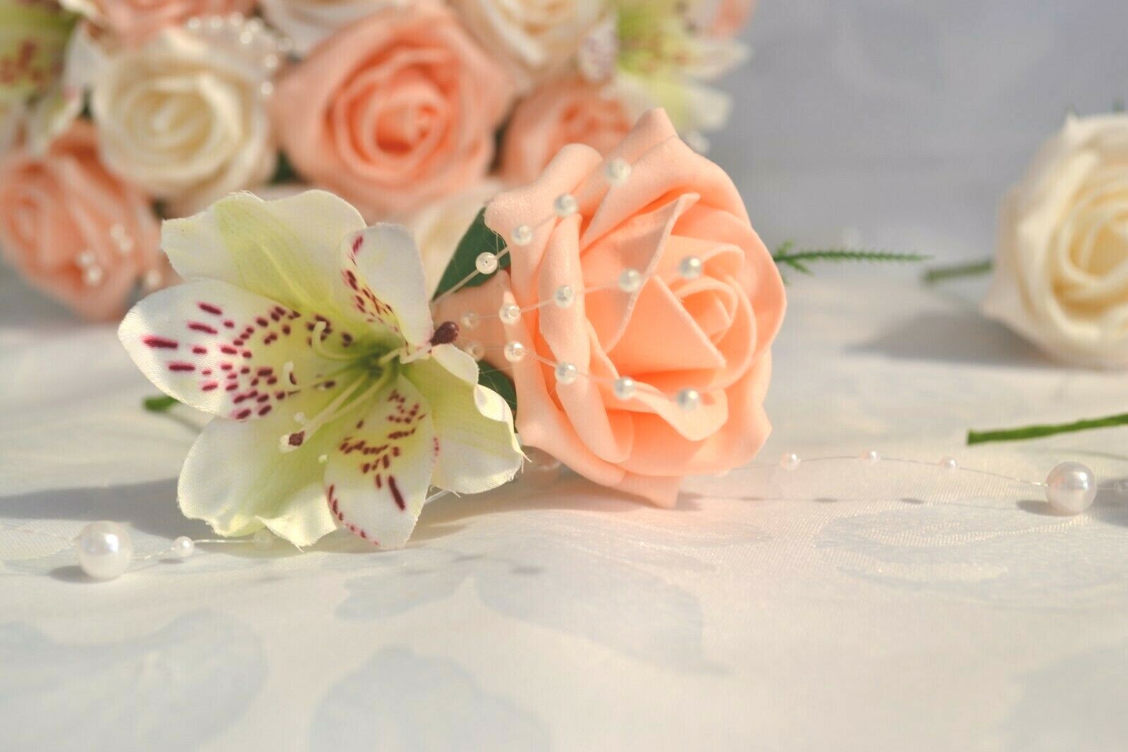 Wedding Bridal Bouquet Posy Flowers Iced Peach, peach & alstro | eBay