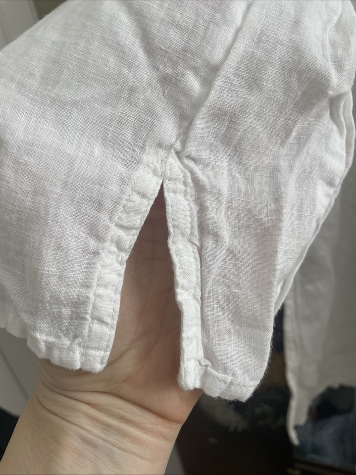 Eileen Fisher White Irish Linen Tunic Tucks Shell Buttons ? medium M ...