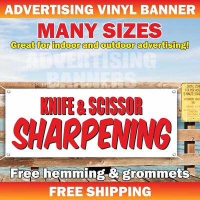 SHARPENING KNIFE SCISSOR Advertising Banner Vinyl Mesh Sign REPAIR ...
