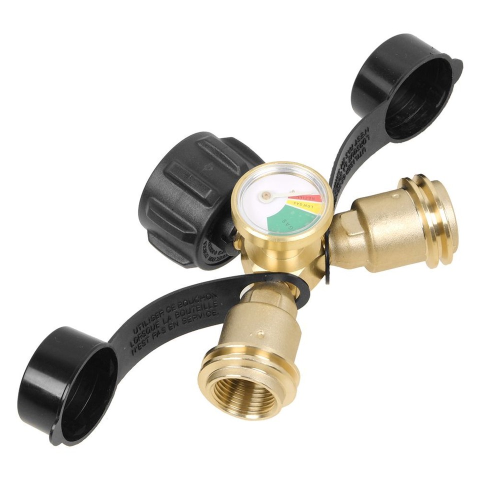 Propane Y Splitter Adapter Gauge LP Gas Tank Hose Dual Tee Connector ...