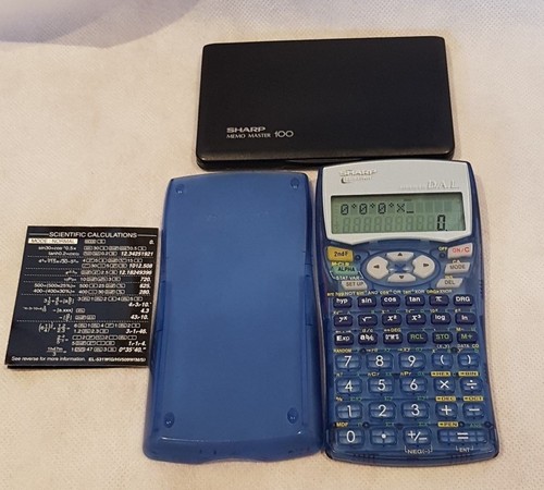 2 SHARP CALCULATORS MEMO MASTER 100 EL-6160 AND SHARP BLUE SCIENTIFIC ...