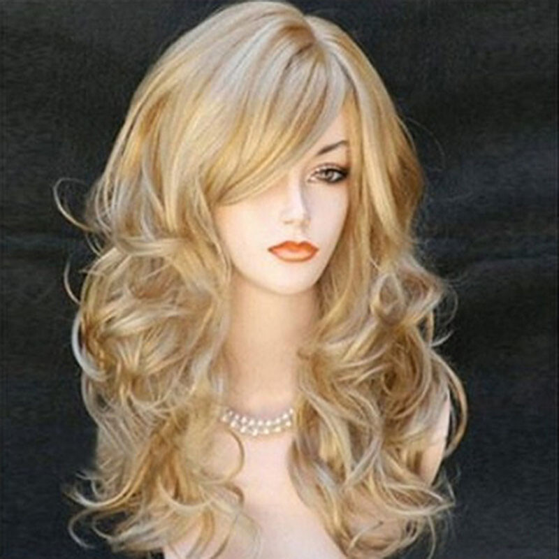New Wigs for women with Bangs Long Wavy Blonde Balayage Red Black ...