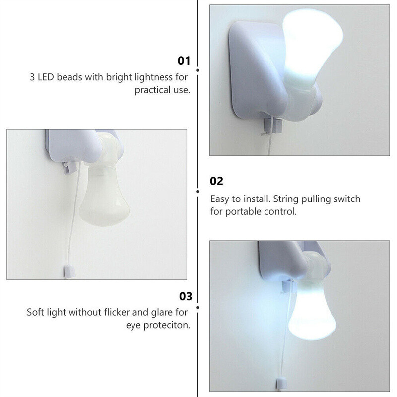 1PCS Pull Cord LED Bulb Home Bedside Cupboard Light Battery Night Light ...