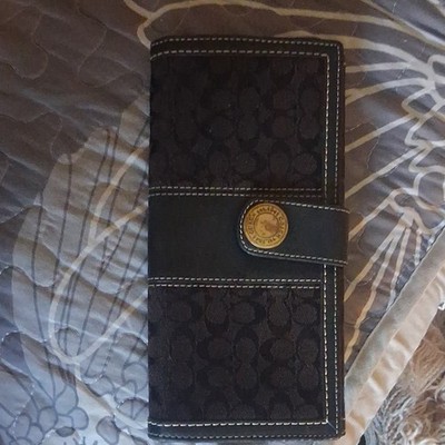 Coach Black Logo Women's Checkbook Wallet Folding Credit Card Button ...