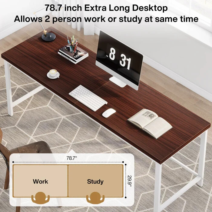 Tribesigns 200cm Double Computer Desk Large 2 Person Study Table for ...