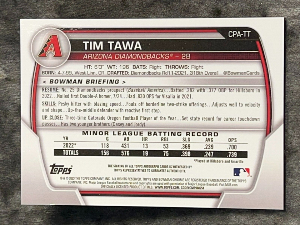 2023 Bowman Chrome 1st PROSPECT ROOKIE AUTO Tim Tawa, item 1 | eBay