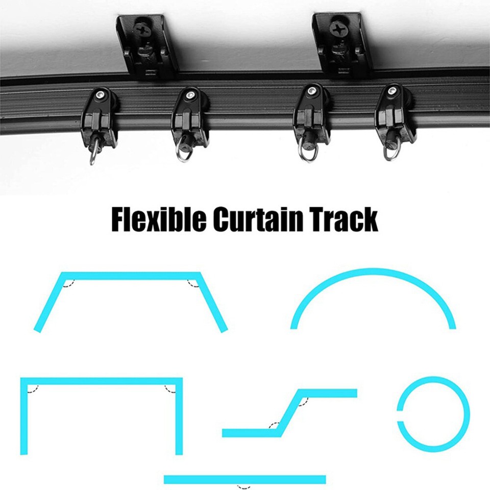 2/5M Black Flexible Straight Standard Bay Window Curtain Track Glider ...