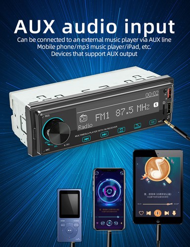 Bluetooth 1DIN Car Stereo Audio FM AUX Input TF U Disk RCA USB MP3 ...