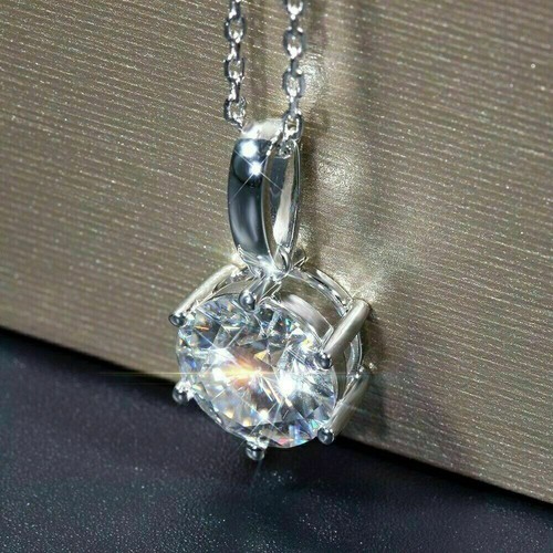 3Ct Lab Created Diamond Round Charm Pendant 14k White Gold Over 18 ...