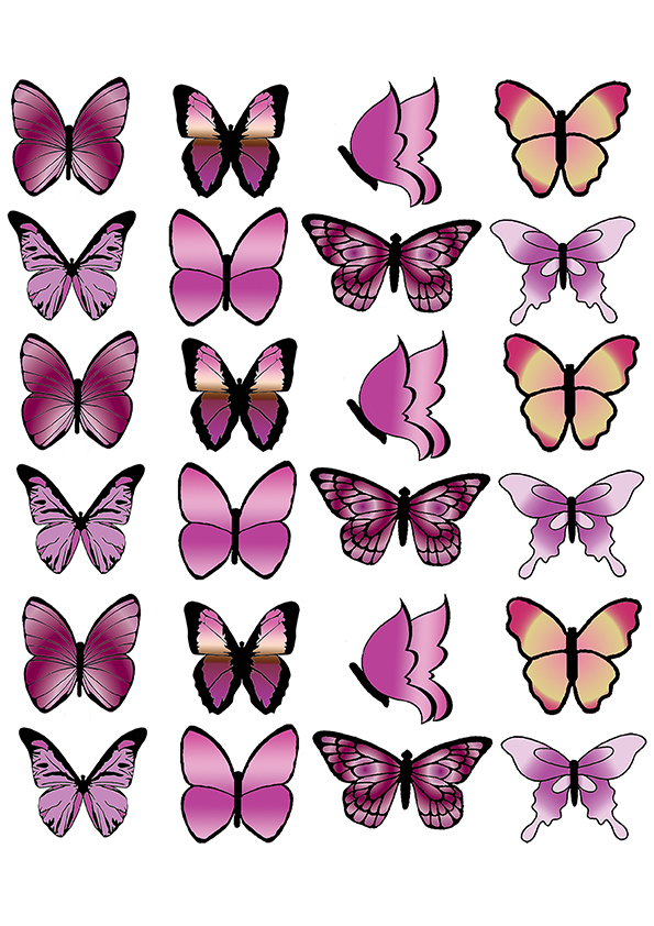24 X PINK MEDIUM BUTTERFLY EDIBLE CUP CAKE TOPPERS PARTY WEDDING ...
