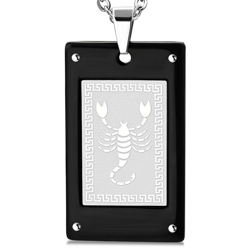 Stainless Steel Black Silver-Tone Scorpion Dog Tag Pendant Necklace, 22 ...