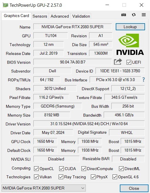 Dell NVIDIA GeForce RTX 2080 Super 8GB GDDR6 Hybrid Liquid Cooled ...