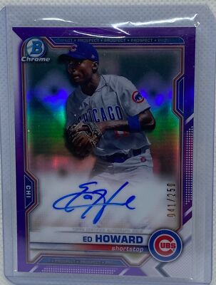 ED HOWARD 2021 TOPPS BOWMAN CHROME PURPLE REFRACTOR ON CARD AUTO #D 41/ ...