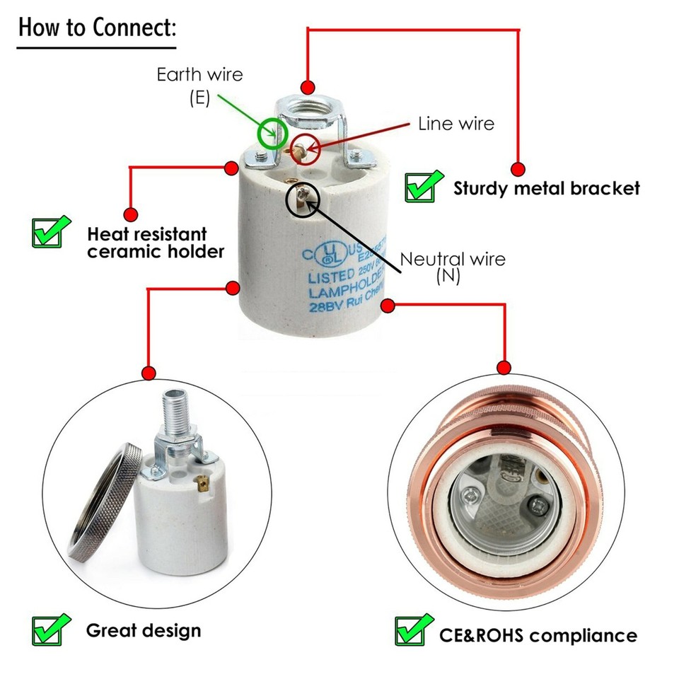 E27 Screw Metal Edison Bulb Holder Vintage Antique Copper Light Holder ...