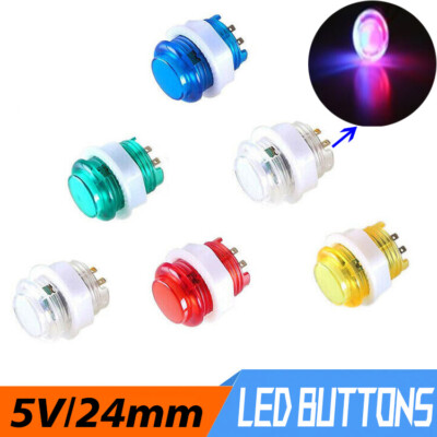 5V 24mm Arcade LED Push Buttons illuminated Microswtich JAMMA MAME ...