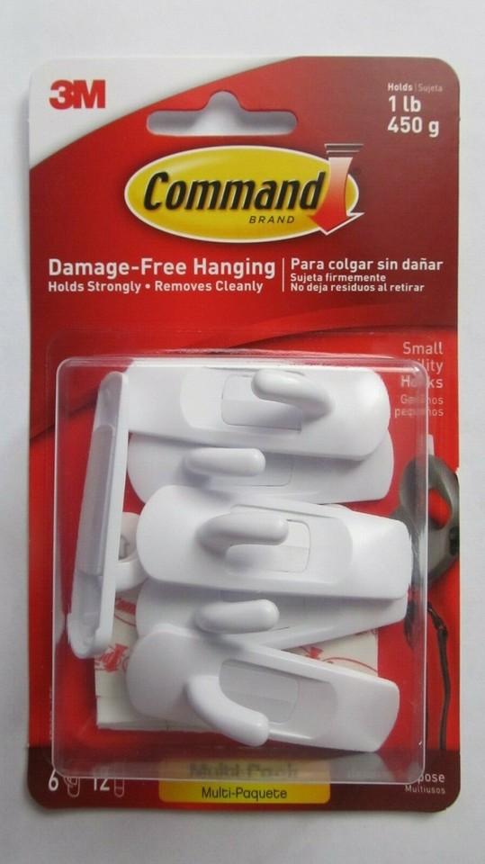 Command Small Plastic White Utility Hooks Package of 6 #17002-6ES NEW | eBay