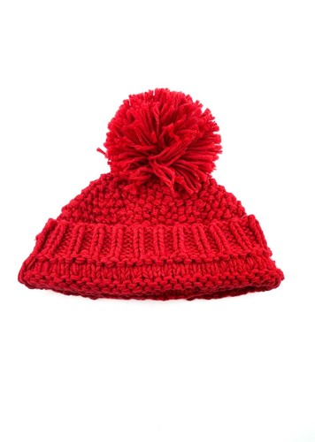 DESIGNER Womens Crochet Hat Beanie With Pom Bright Red Handmade NEW No ...