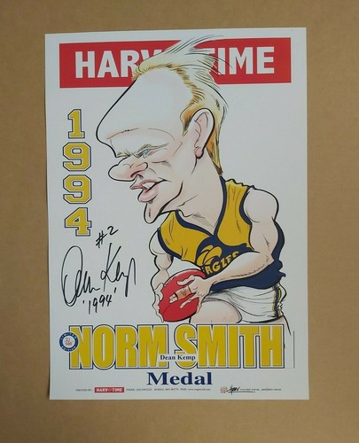 WEST COAST EAGLES DEAN KEMP HAND SIGNED 1994 NORM SMITH HARV TIME PRINT ...