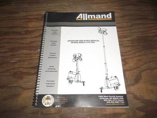 Allmand 50Hz 60Hz Night-Lite Pro Owner Operator & Parts Catalog Manual ...