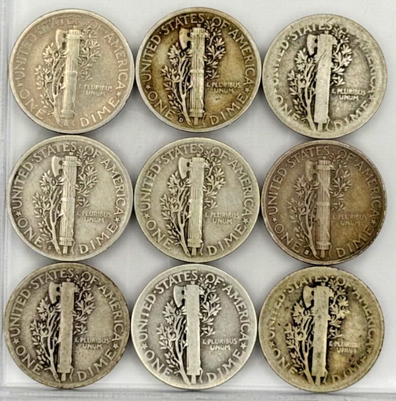 Lot 101469: Mercury Dime Collection, 9 Coins | eBay