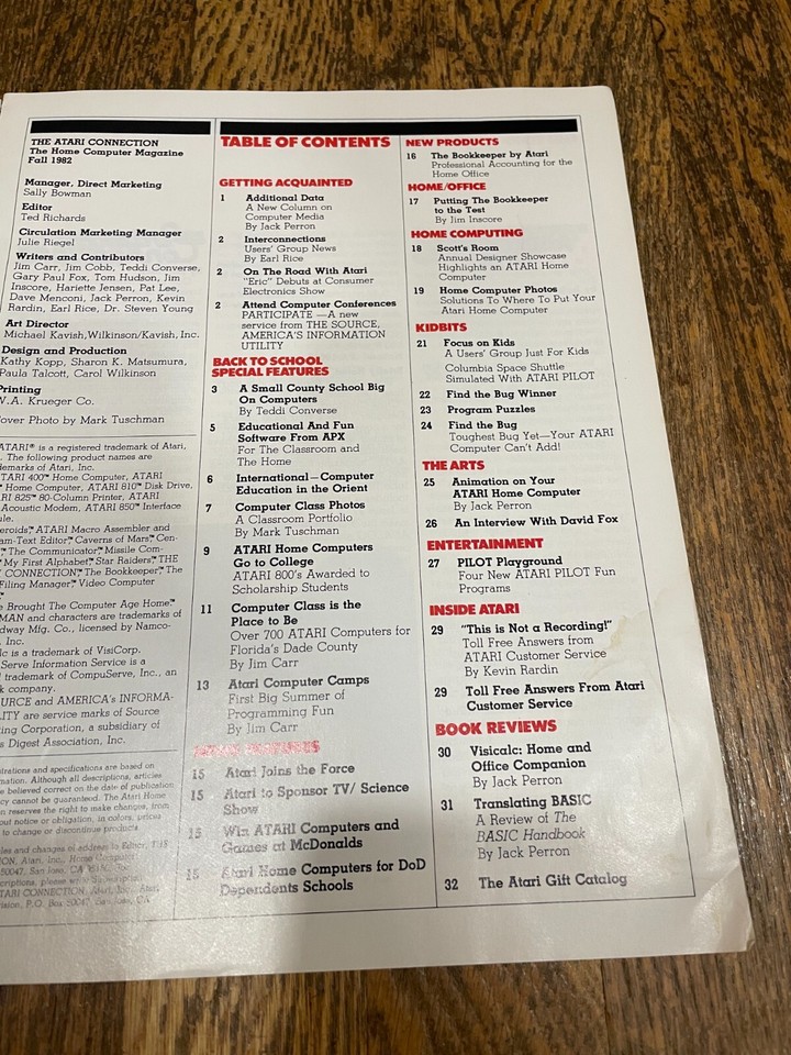 The Atari Connection Magazine Fall 1982 Volume 2 Number 3 Computers ...