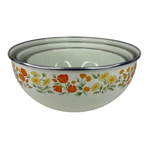 Kobe Kitchen Enamelware Nesting Mixing Bowl Bowl Set Orange Floral ...