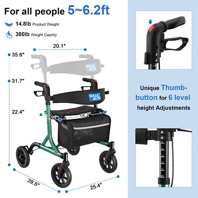 Rollator Walker with Seat for Senior 8 inch Wheel With Seat Lightweight ...