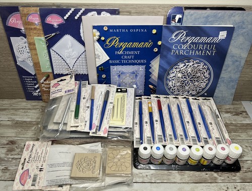 HUGE LOT of 39 Pergamano Parchment Craft Setup! 8lbs of Books, Tools ...