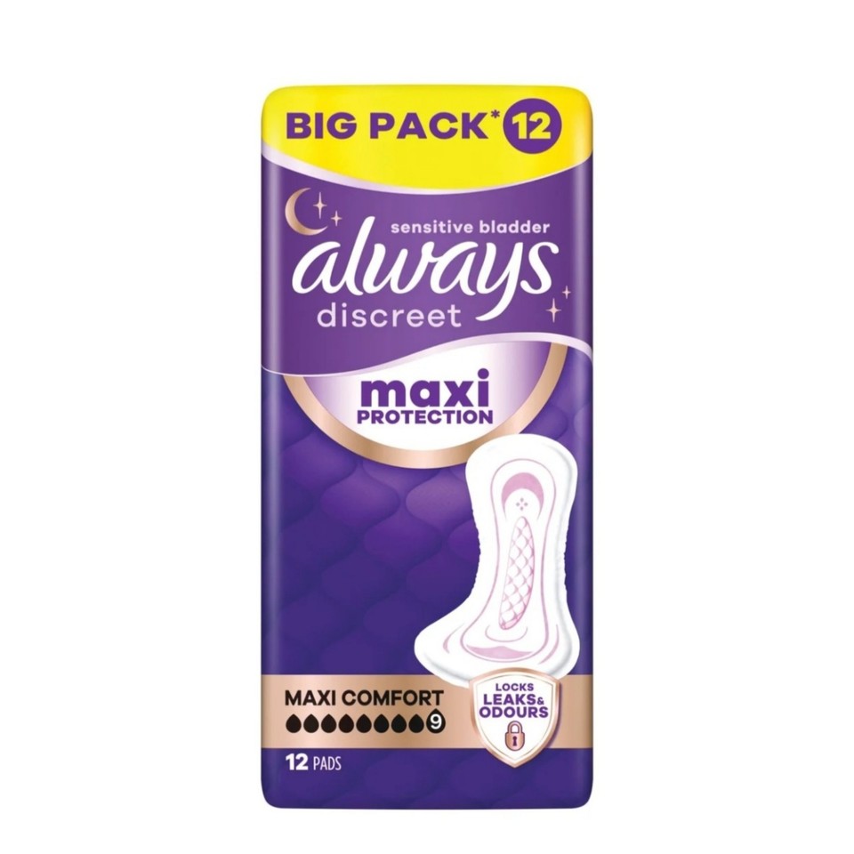 Always Discreet Maxi Protection Maxi Comfort Pads - Size 9 - 48 Pads ...