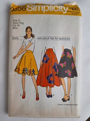 VTG 70's Simplicity 9856 Half Circle Skirt Flare Transfer Size 12 ...